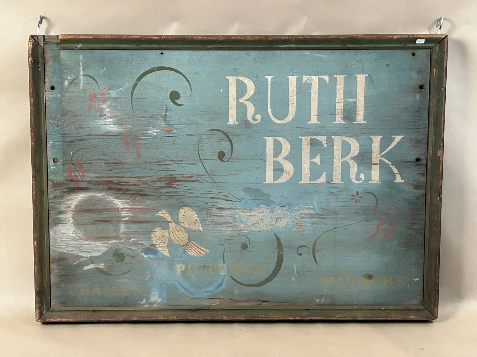 Antique Folk Art Two Sided Painted Sign Ruth Berk Auction
