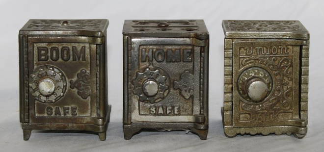 Three Cast Iron Safe Banks