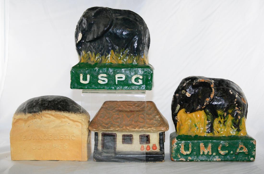 Four Paper Mache Missionary Money Boxes