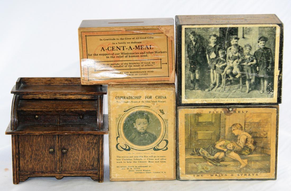 Four Alms Boxes and One Wood Bureau