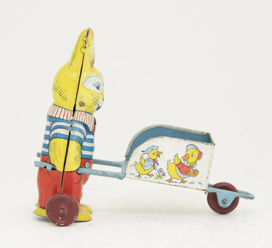 J. Chein Rabbit Pushing Wheelbarrow Toy