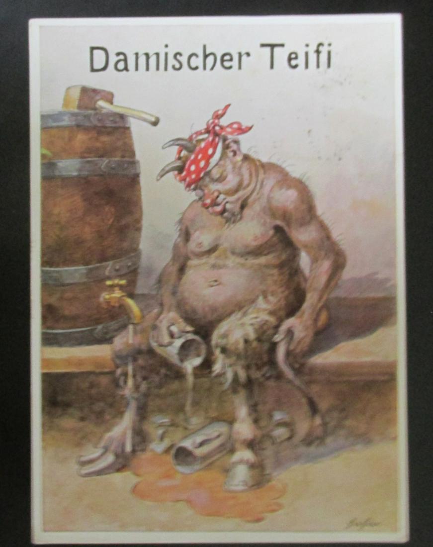 German Postcard Of The Devil Signed Auction