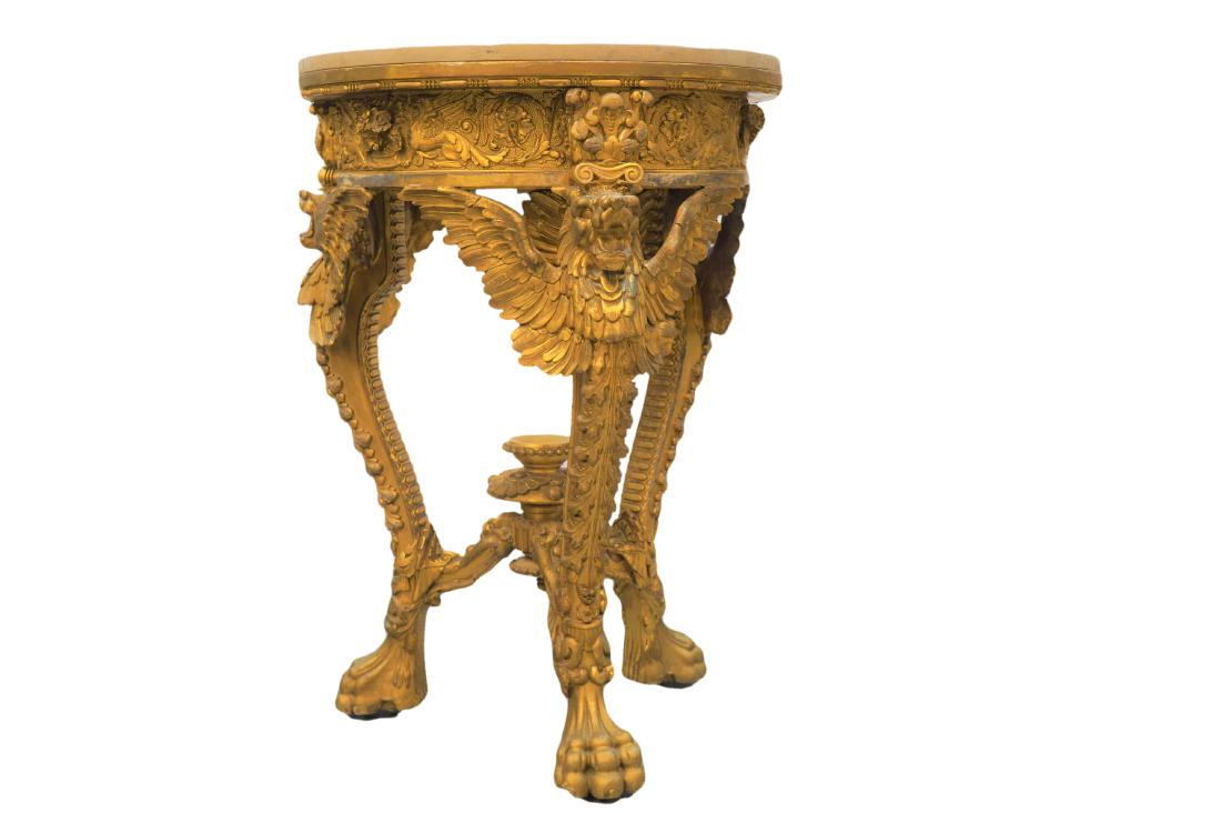 Empire Style Carved Wood Gryphon Marble Table