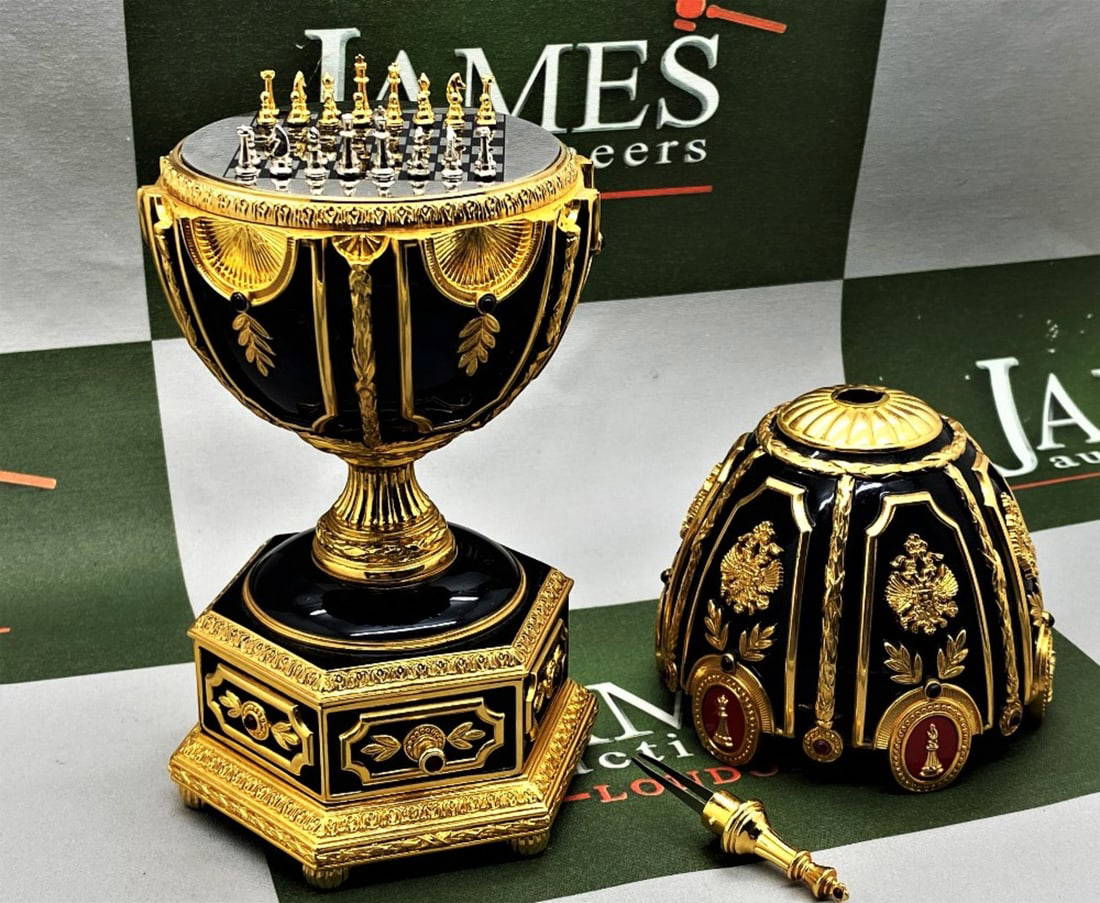 Faberge 24 Ct Gold- The Imperial Jeweled Egg Chess Set Auction