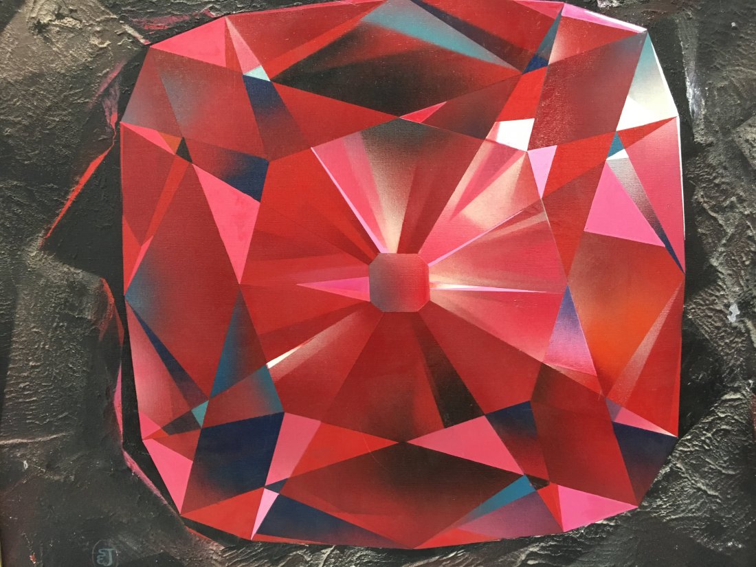 Stan Jorgensen "Ruby Rock" abstract geometric painting