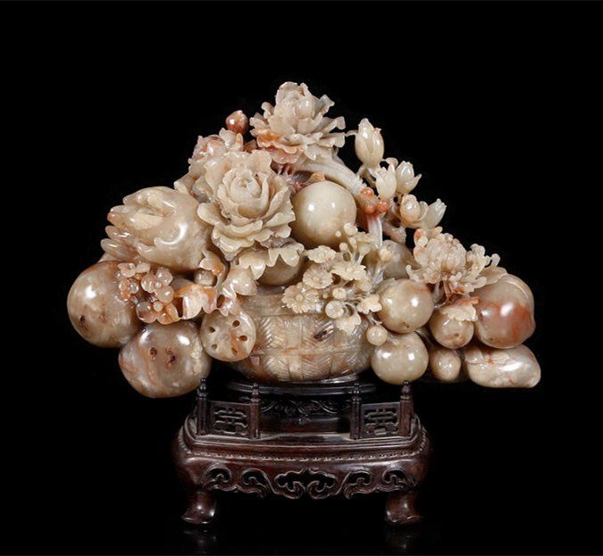 Chinese Shoushan Stone Statue Flower And Fruit