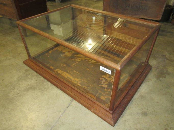 Country Store Oak Counter Top Glass Display W/ Sliding