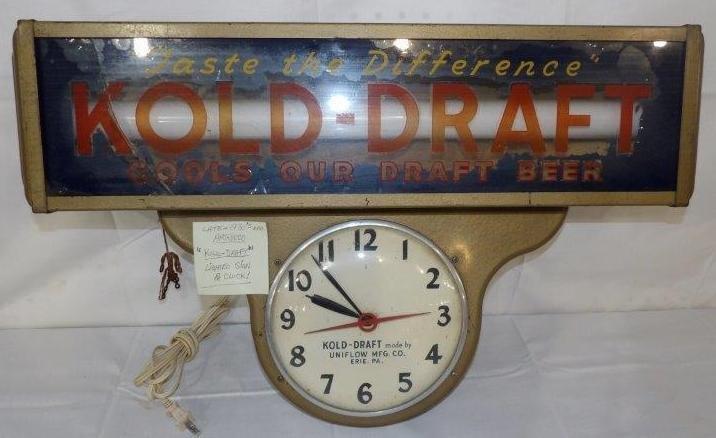 1930s Art Deco "kold Draft" Lighted Sign/clock