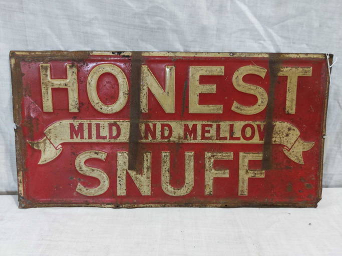 SST Honest Snuff embossed sign - Oct 16, 2021 | Atlee Raber Auctions in OH