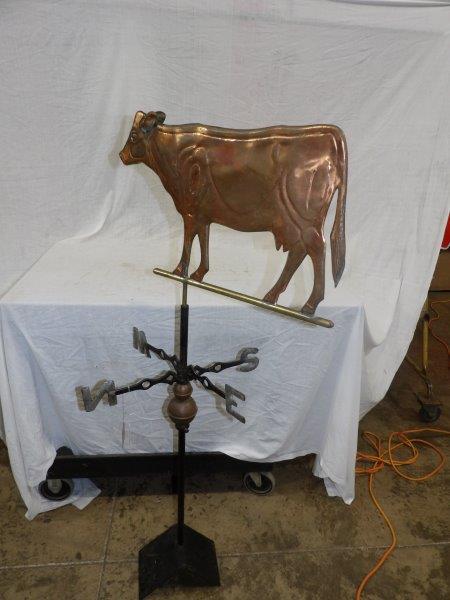 Copper Cow Weathervane With Cast Directionals