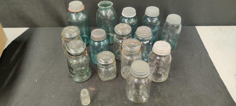 Lot Of 15 Early Jars Of Various Colors & Sizes