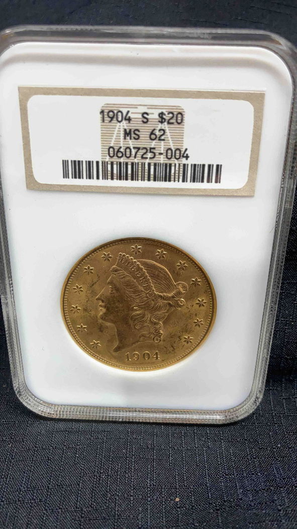 1904 S $20 liberty head gold - Jun 20, 2022 | Atlee Raber Auctions in OH 1904 S $20 liberty head gold - Jun 20, 2022 | Atlee Raber Auctions in OH