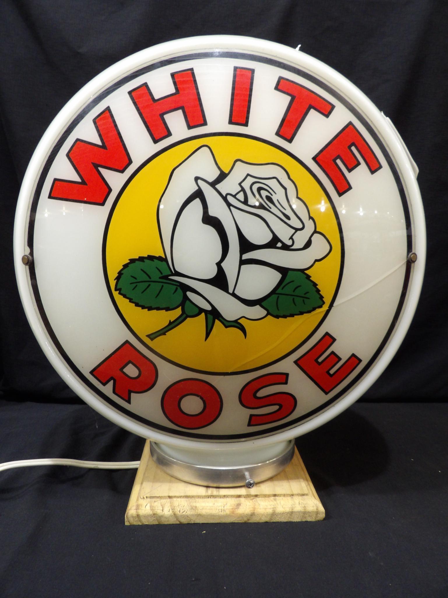 White Rose Gasoline Gas Pump Globe