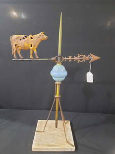 Lightning Rod With Copper Cow Weathervane