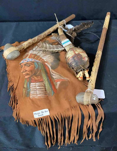 Native American Stone head War Clubs & Turtle shell Rattle (#0715) on ...