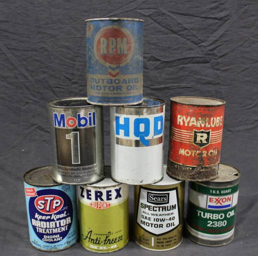 8 Various 1qt. Motor Oil Cans Ryanlube And Exxon Are Empty, Others Are ...