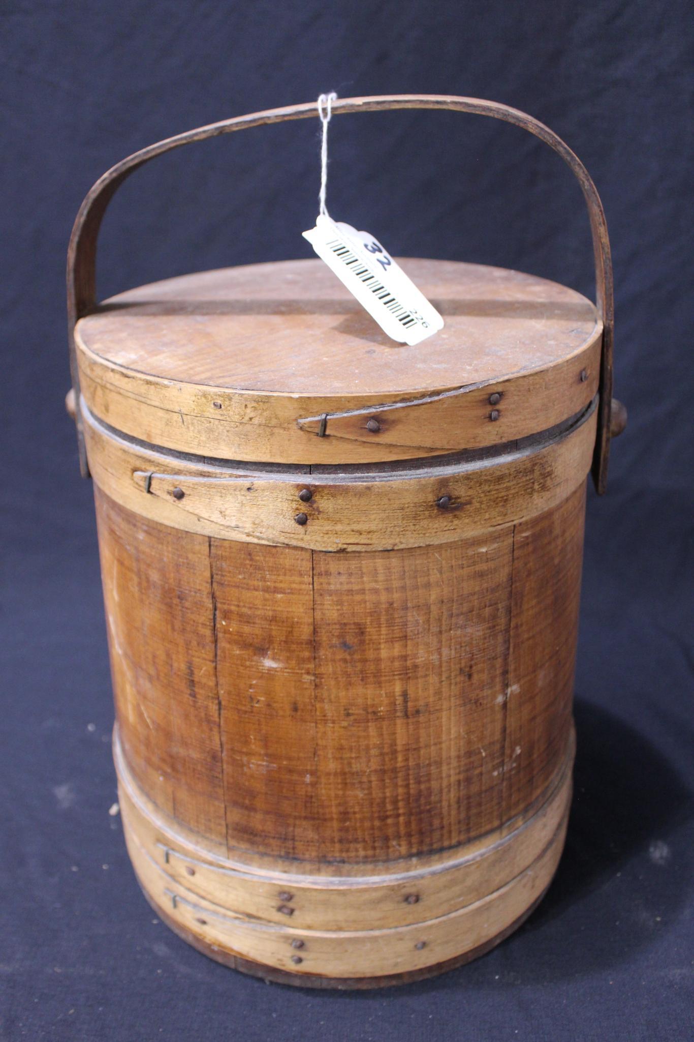 Primitive Wood Firkin Bucket W/ Lid