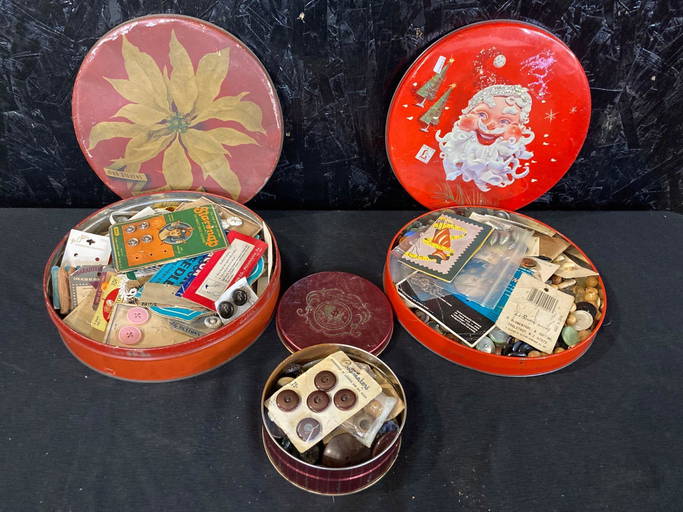 3 Loaded Tins Full Of Buttons