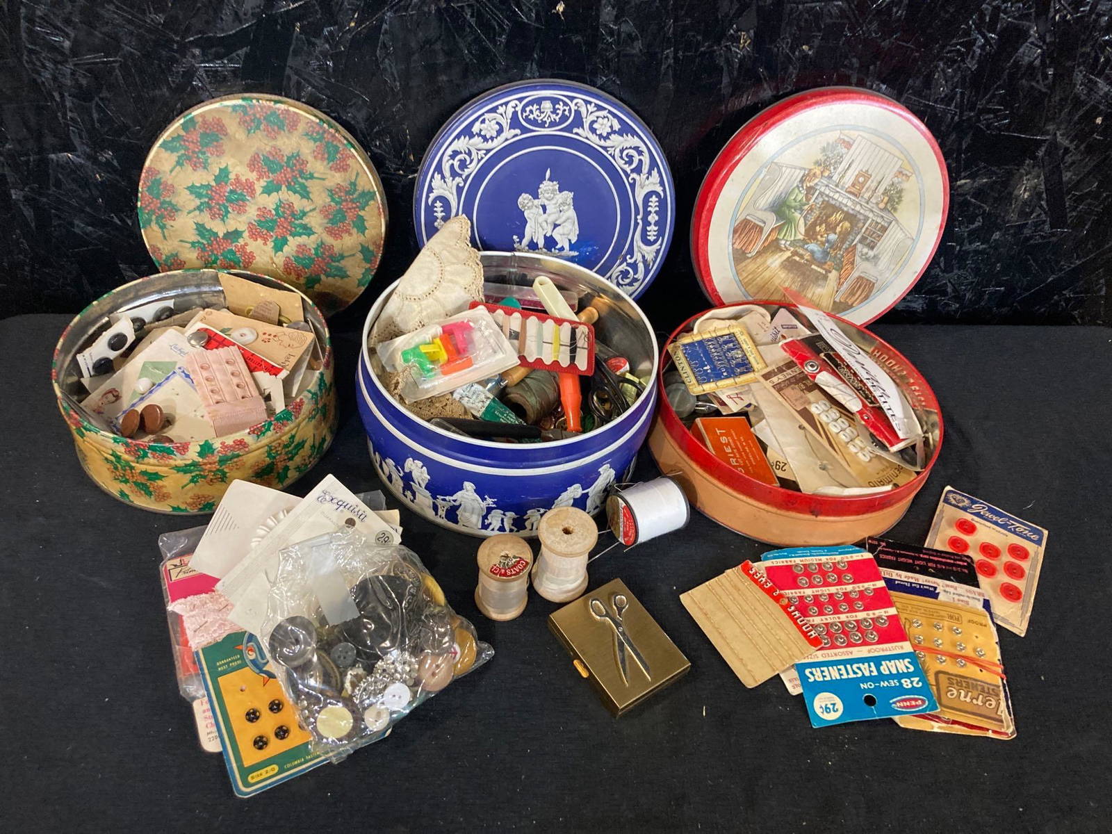 3 Loaded Tins Full Of Buttons Auction