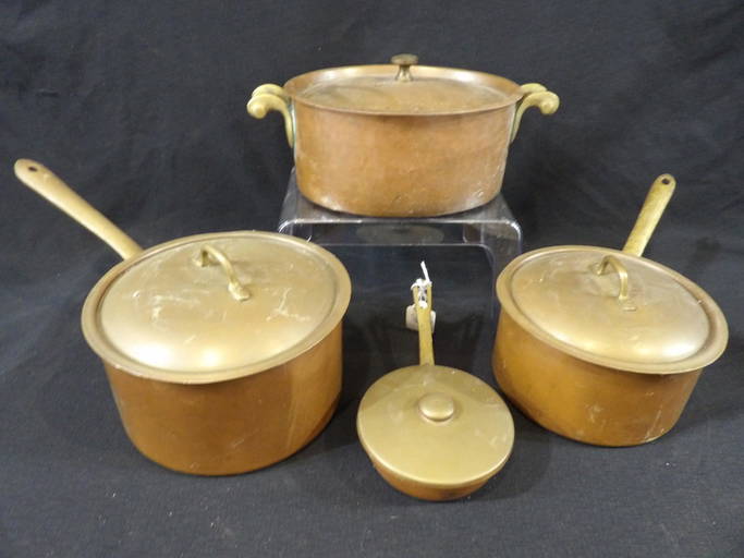 G.wehr Switzerland Hammered Copper Pot W/lid And 3 Copper Ware Pots W/ Lids