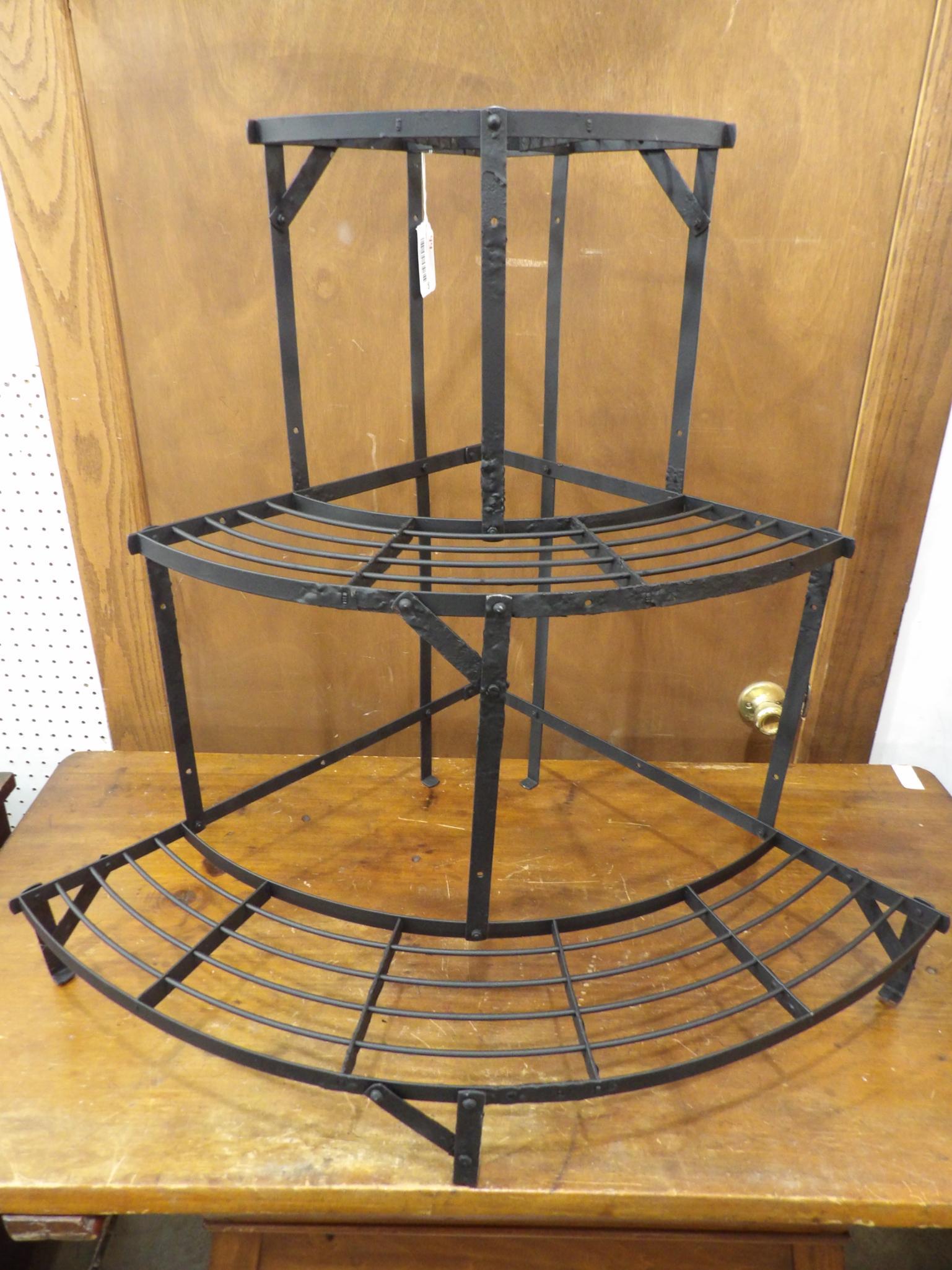 Wrought Iron 3 Tier Corner Crock Stand Auction