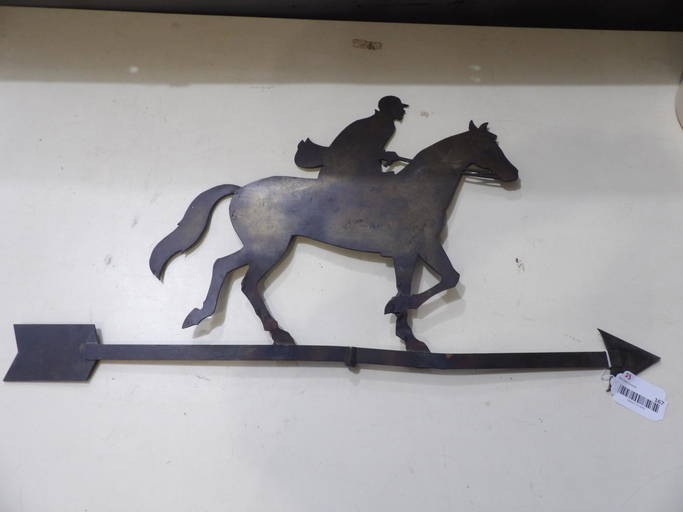 Hand Forged Iron/copper Horse W/ Rider Weather Vane Topper