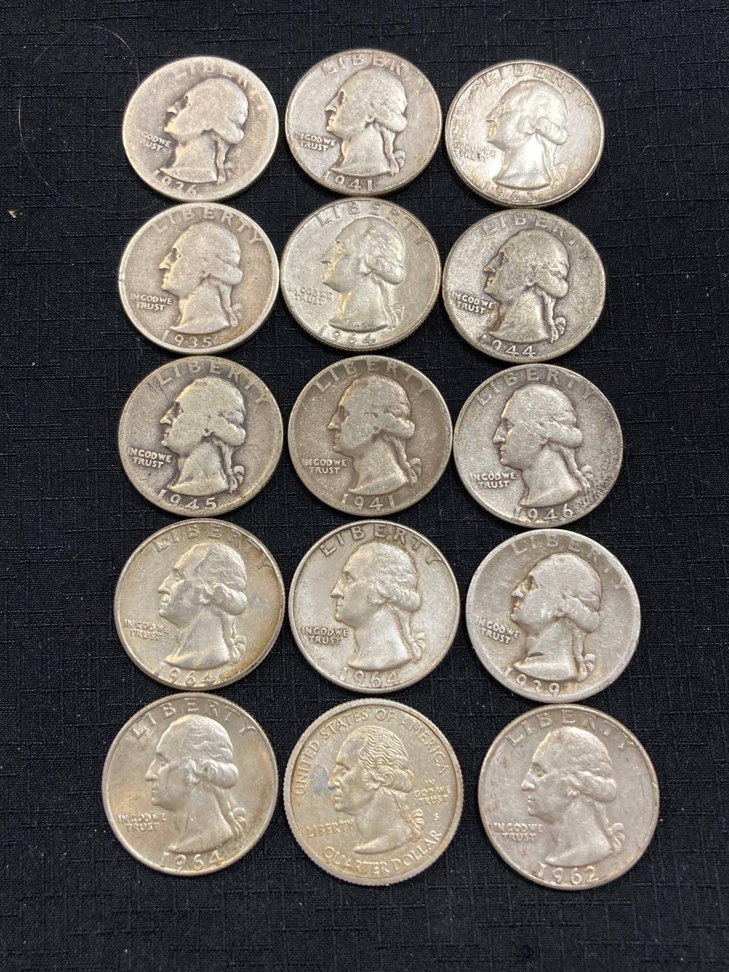15 Silver Washington Quarters Auction