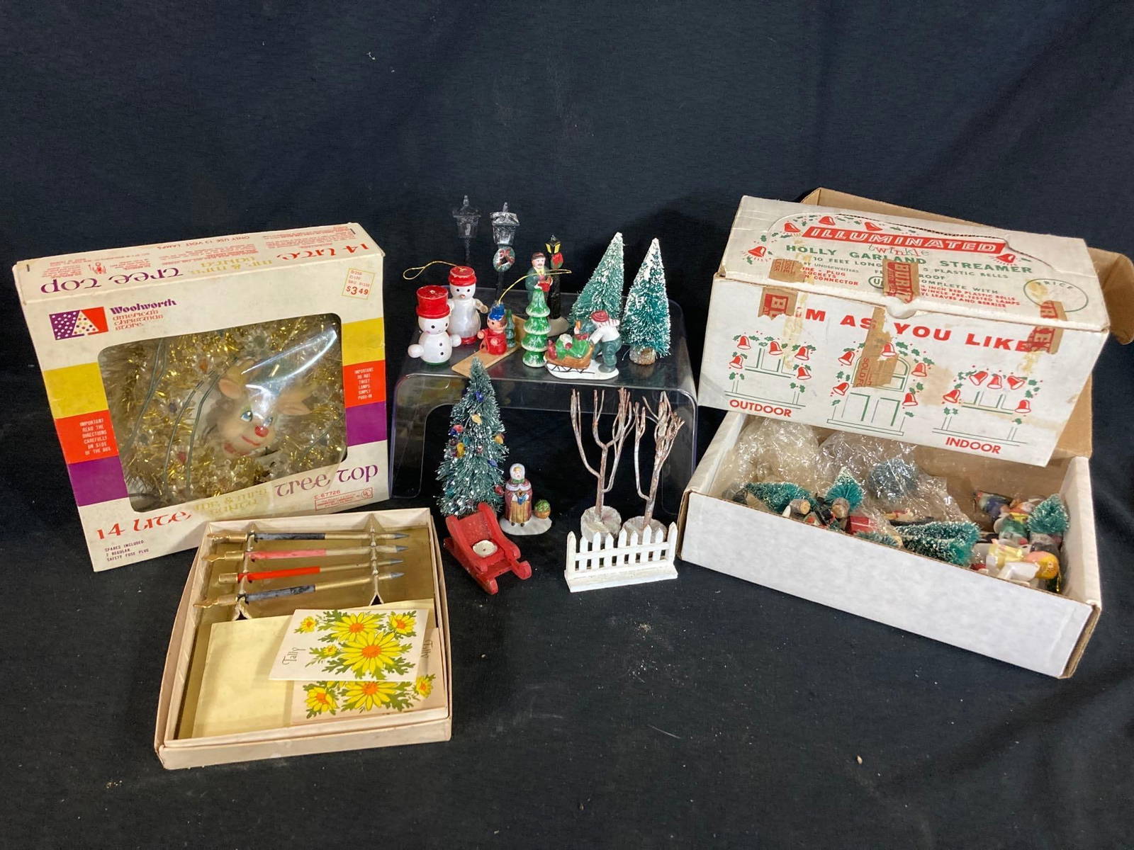 Christmas Mini Figures, Tree Topper, Bell Christmas Lights Auction