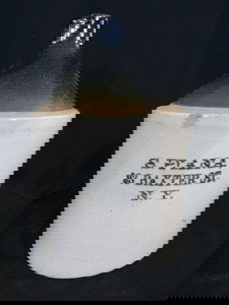 S. Piana, 93 Baxter St. Ny Stoneware Crock 2 Gal. Jug Auction