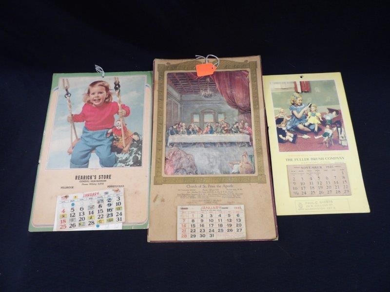Lot Of 3 Advertising Store Calendars Inc. 1940"s And 1950's Auction