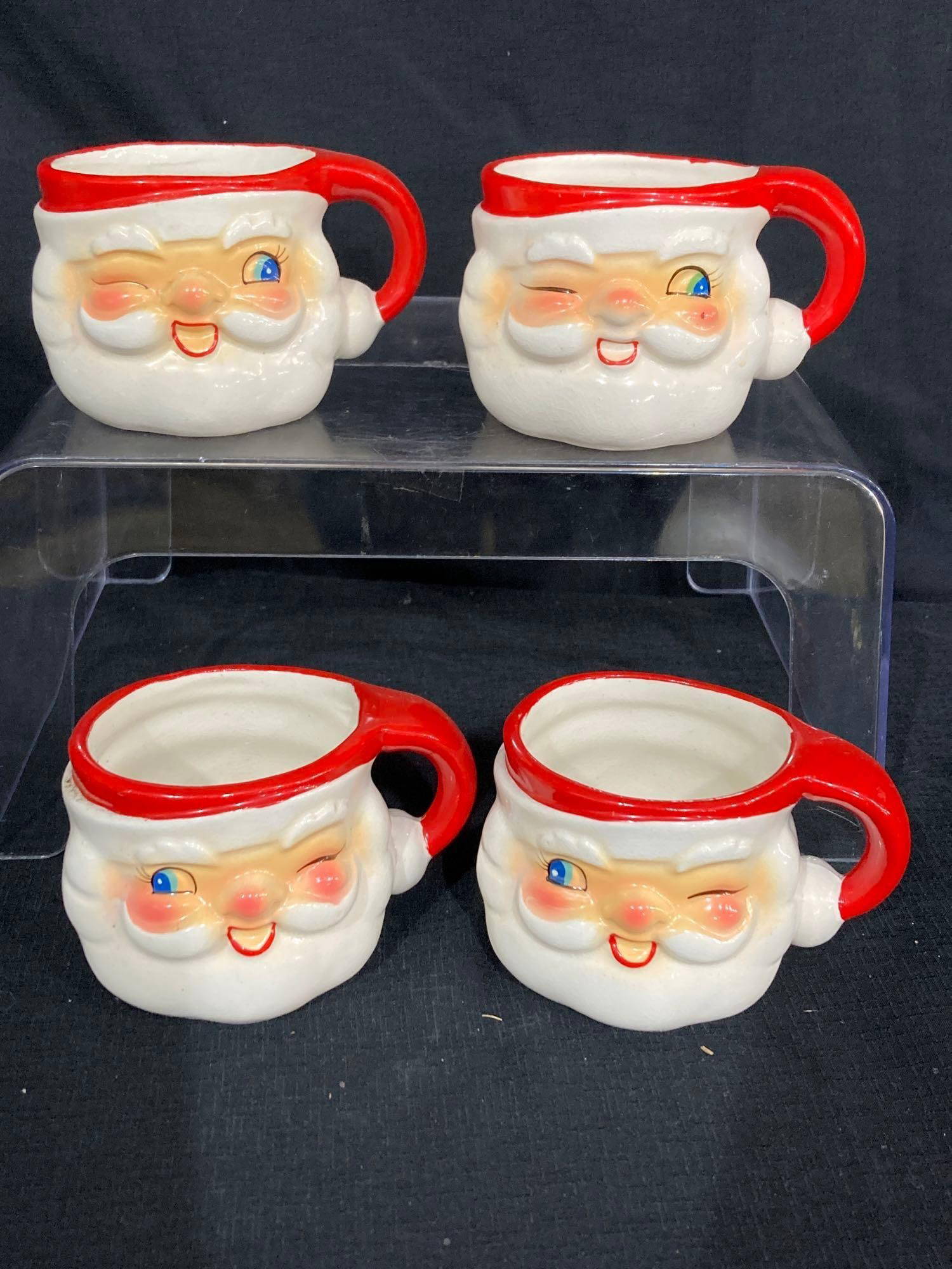 4 Holt Howard Winking Santa Mugs Auction