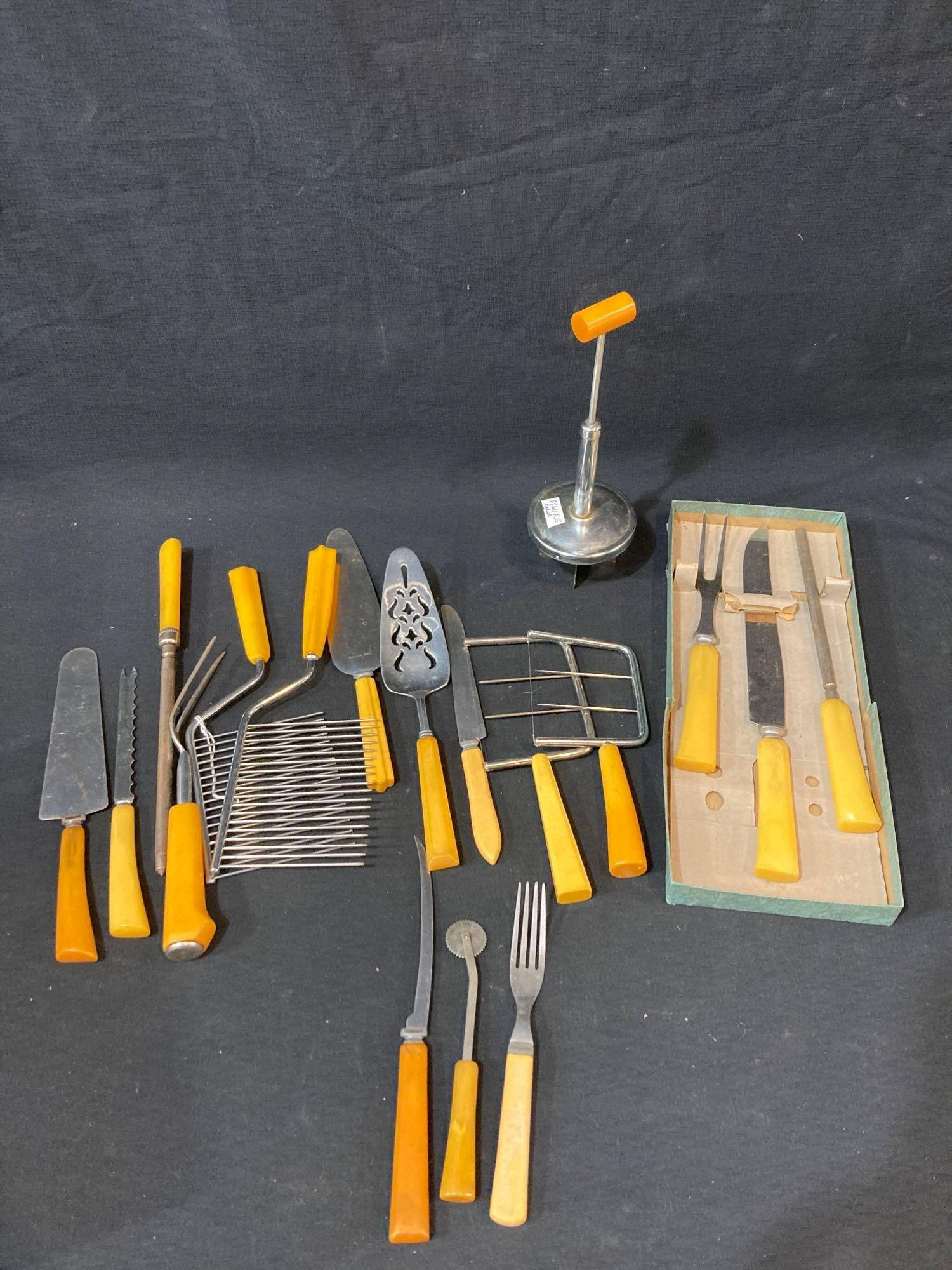 Yellow Handled Bakelite Utensils Auction