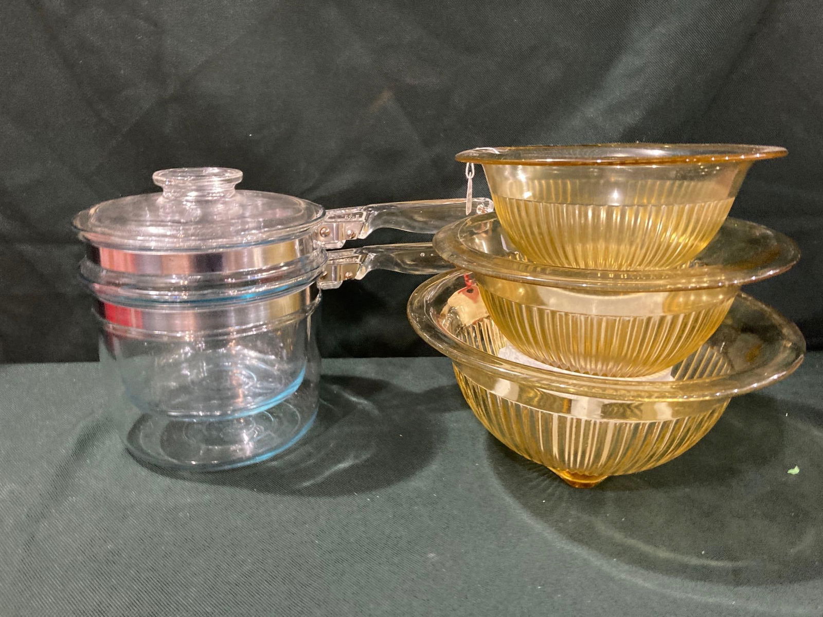 Pyrex Double Boiler And Glass Nesting Bowl Set Auction
