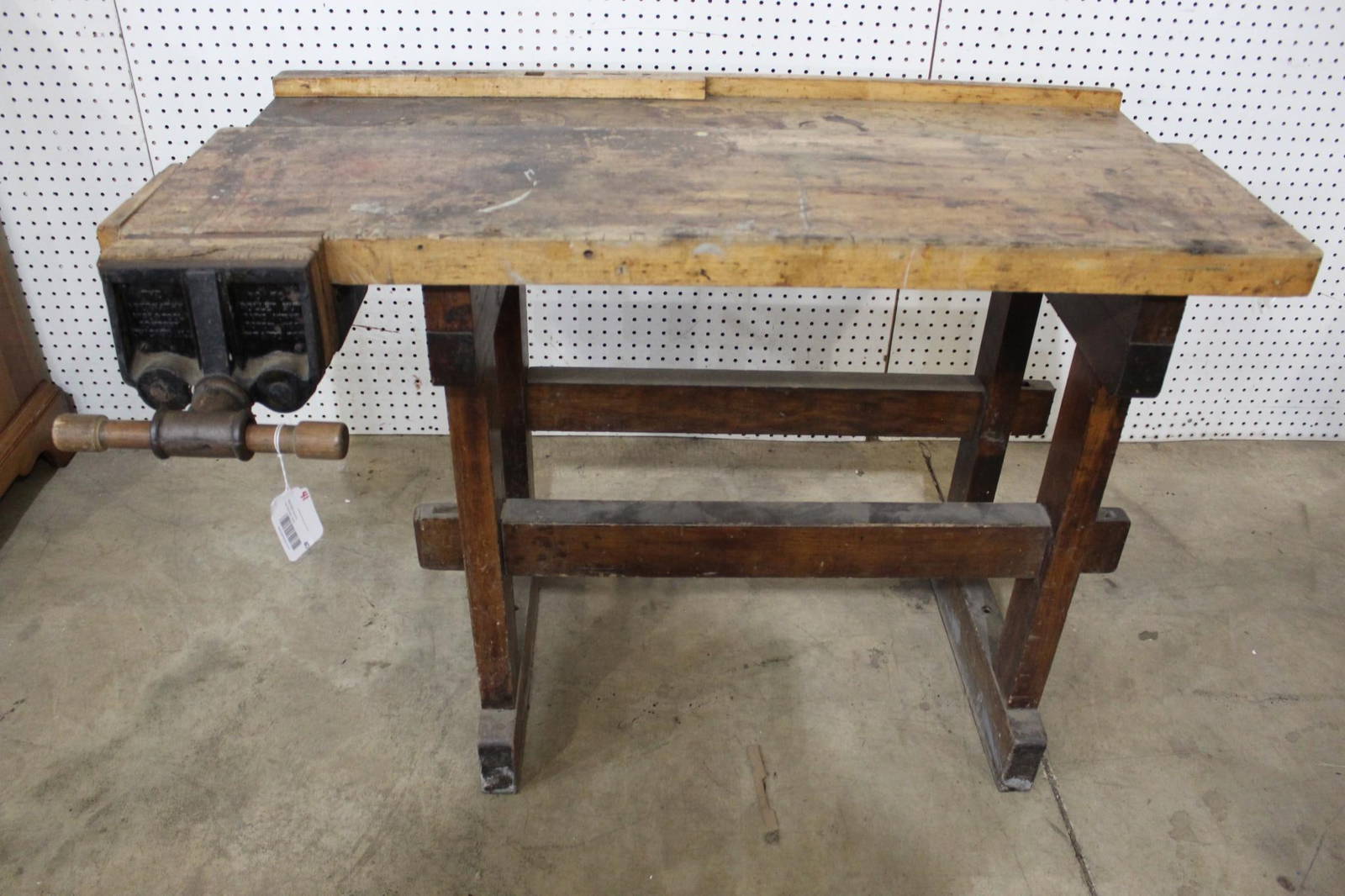 Nice Primitive Workbench With Vise Auction