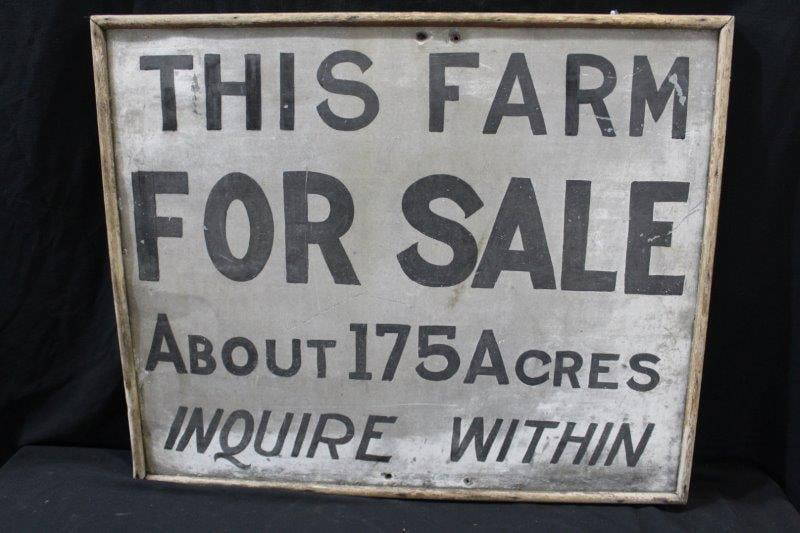 Great Early Original Farm For Sale Sign Auction