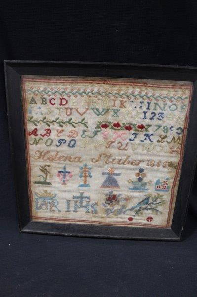 1855 Helena Stuber Alphabet Framed Sampler Auction