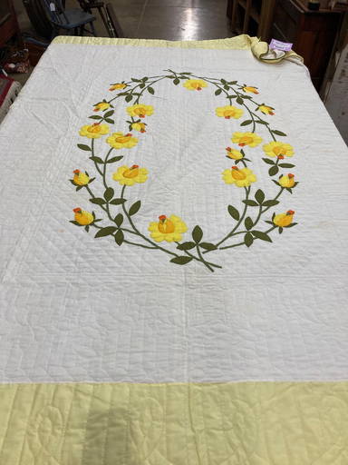 Handstitched Yellow Rose Quilt