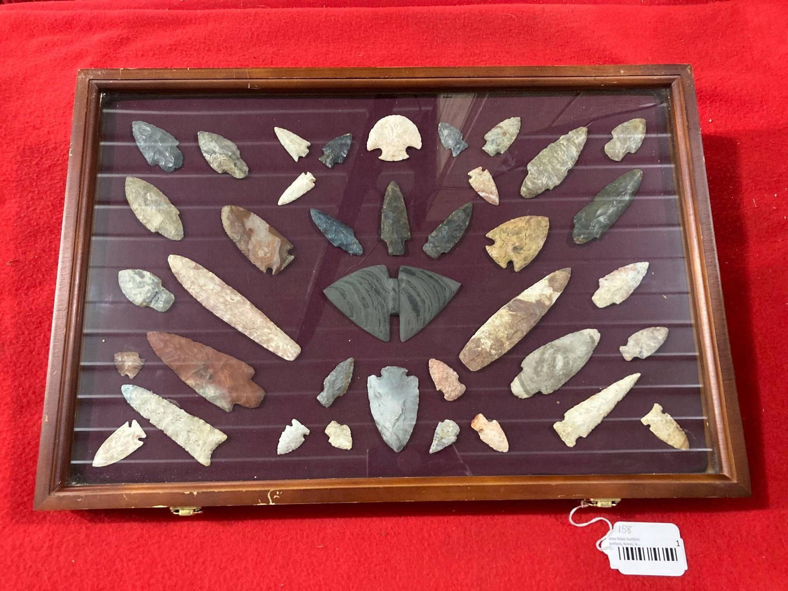 Bannerstone And Native American Displayed Arrowheads Auction