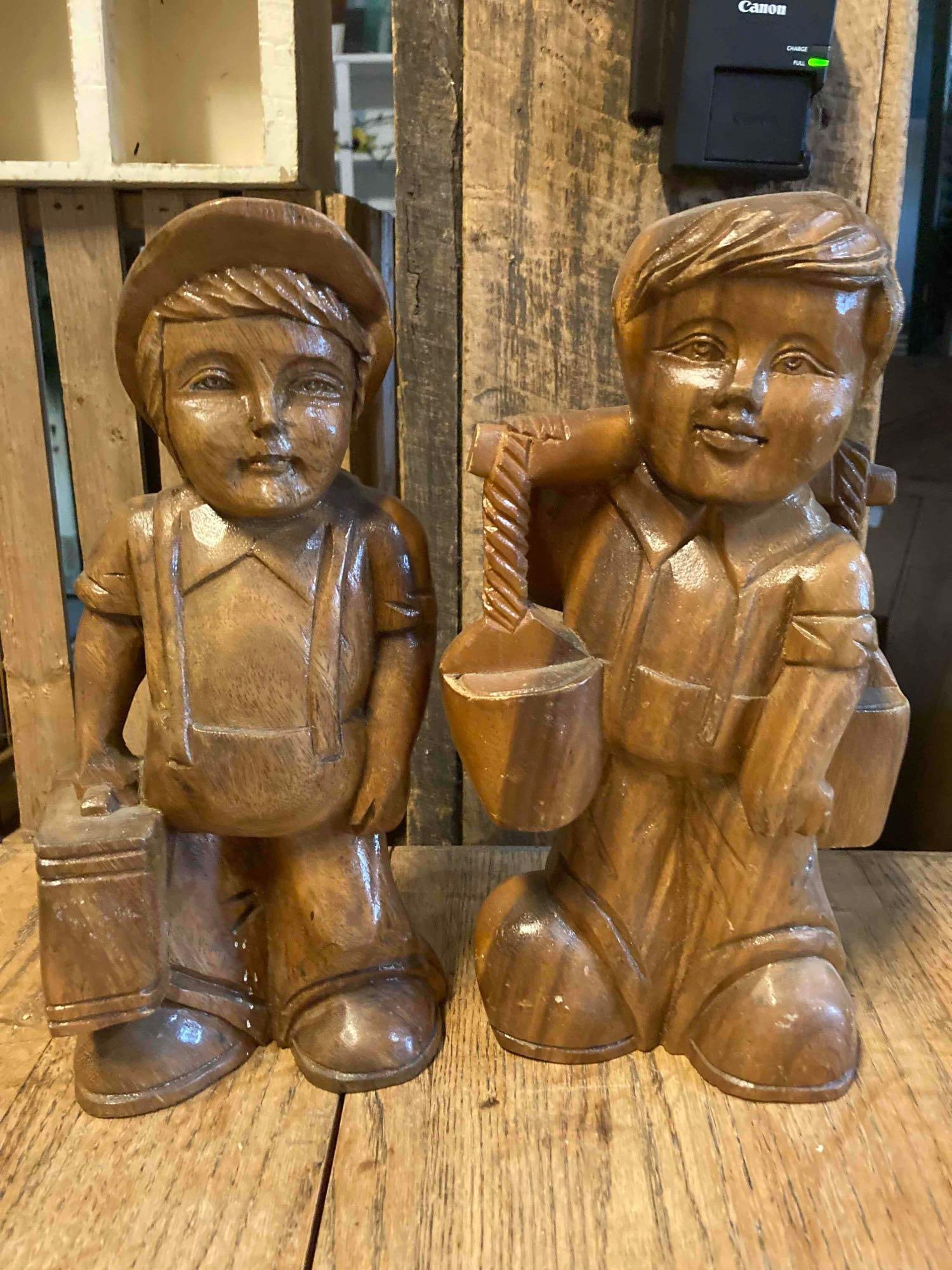Wood Carved Boy Statues Auction