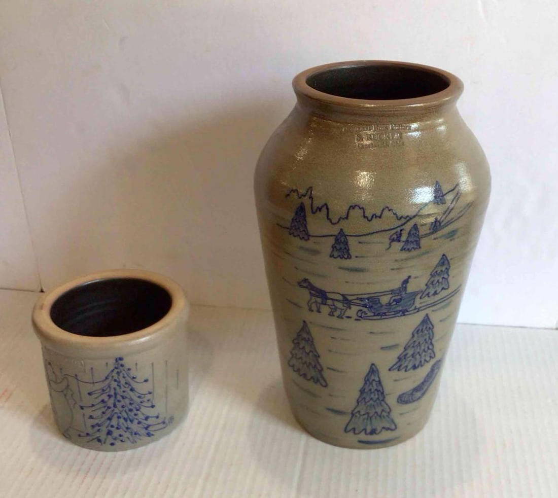 Beaumont Pottery Holiday Scene Stoneware W/ Blue Cobalt Auction