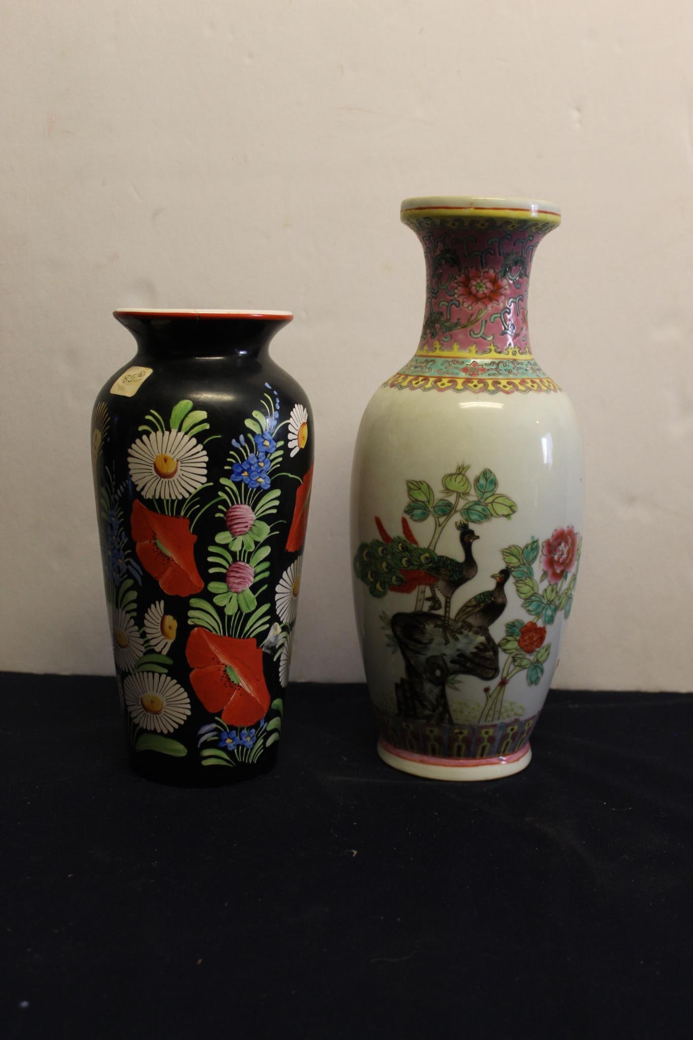 Chinese Famille Rose Poetry Vase & Hand Painted Czech Chodska Ceramic ...