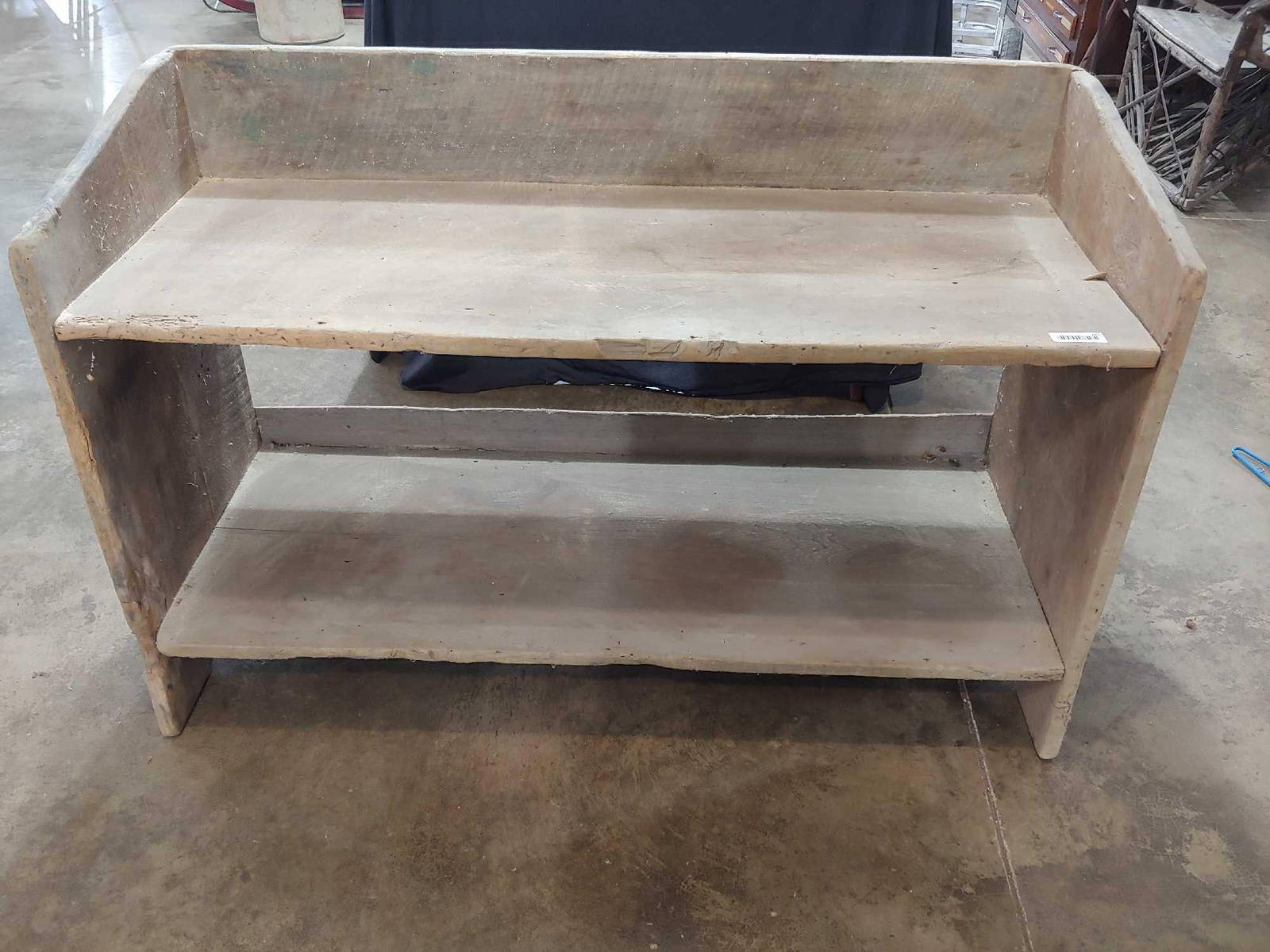 Wide Board Primitive 2 Tier Crock Bench Auction