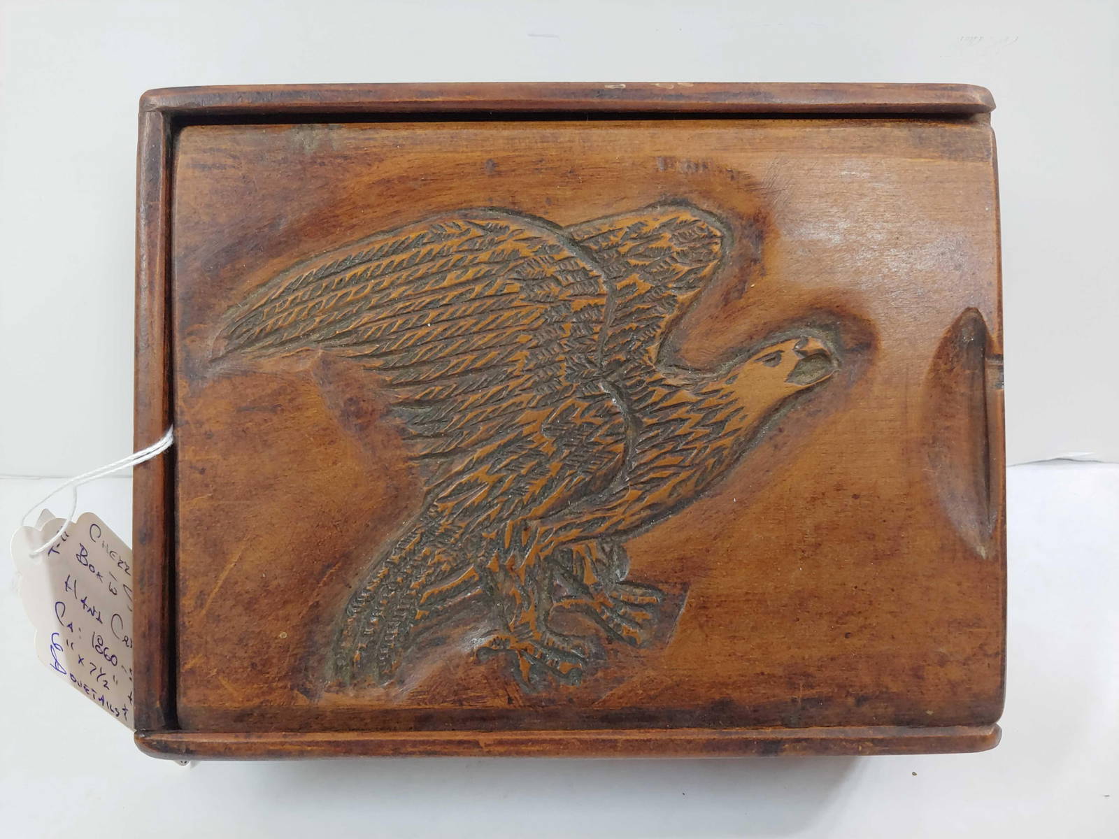 Cherry Slide Top Box W/ Spectacular Hand Carved Eagle Auction