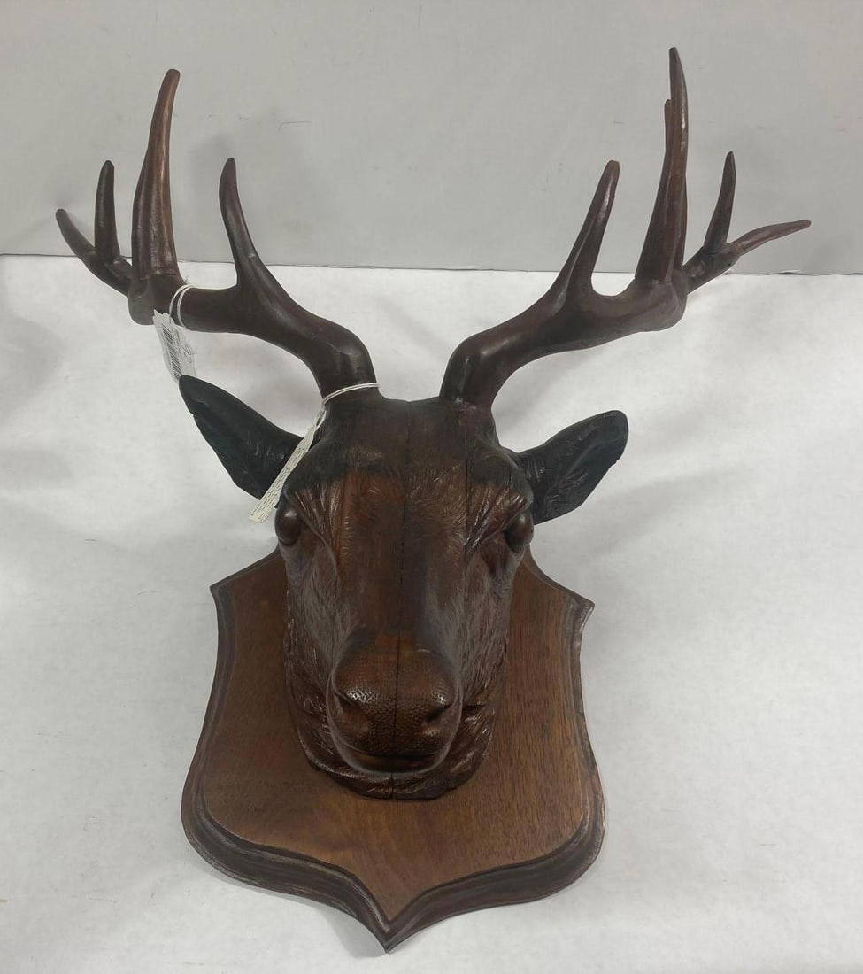 Wonderful Black Forest Carved Walnut Deer Head Auction