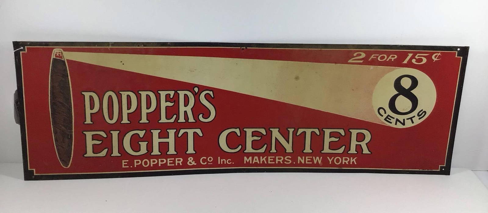 Sst Popper's Eight Center Cigars Embossed Sign Auction