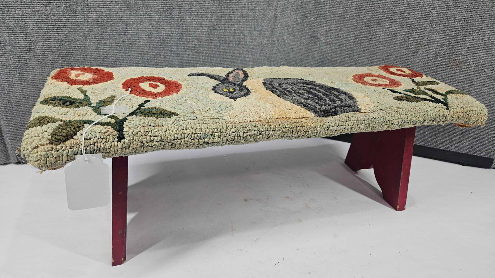 Hooked Rug Rabbit Bench Auction