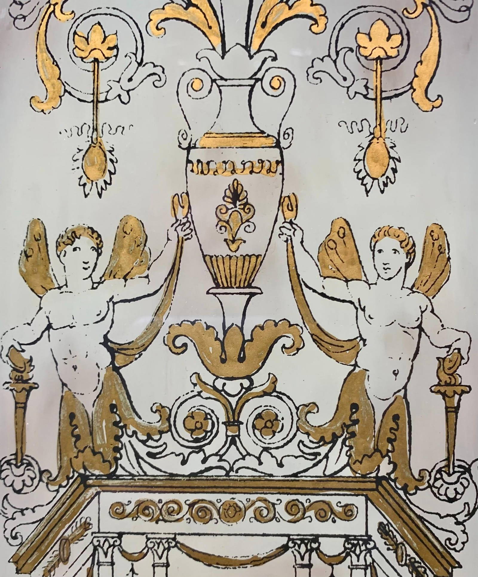 Early Reverse Painted Neoclassical, Mythical Creatures, Gilded Frame ...