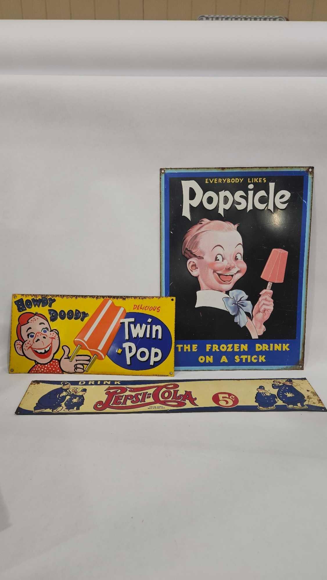 Tin Popsicle & Pepsi Signs Auction