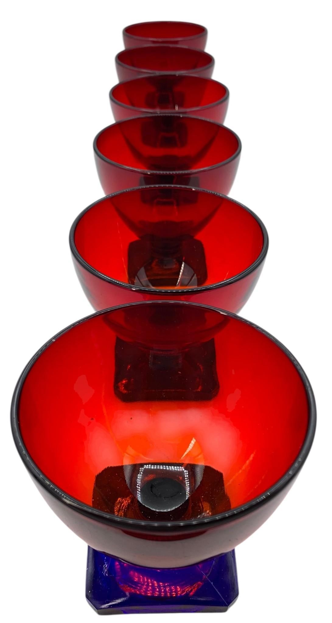 6 Pc Early Fenton Ruby Amberina Sunset Cobalt Footed Vintage Glass ...