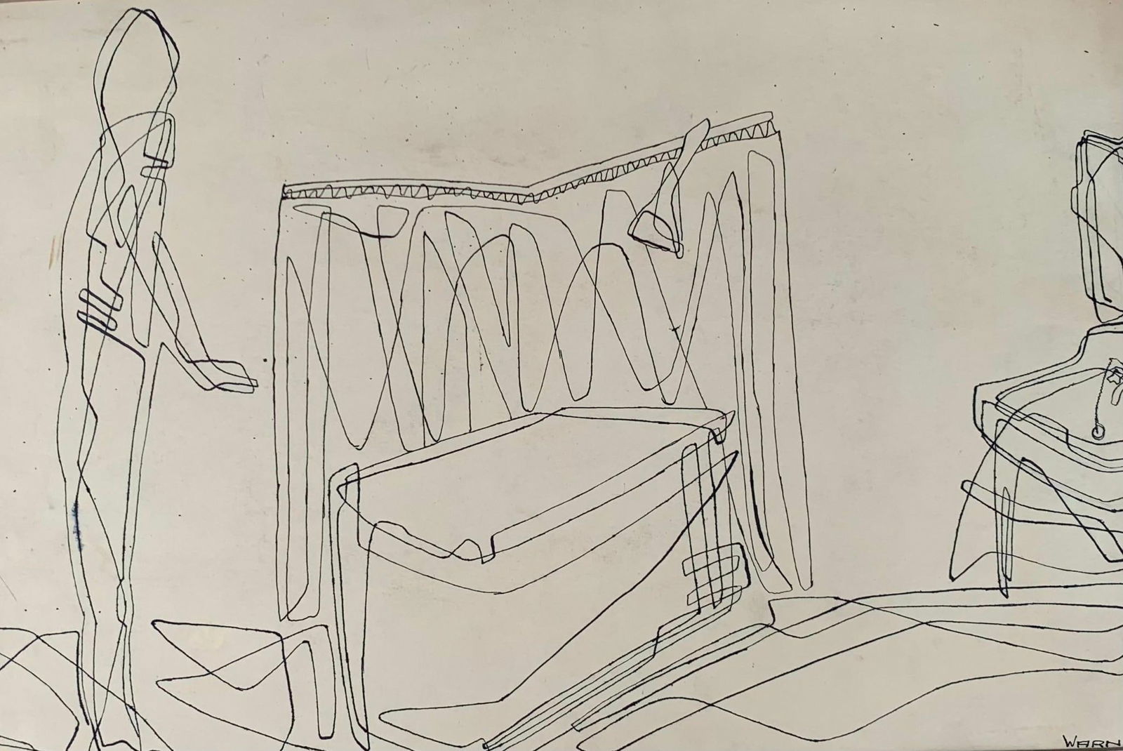 Student Artist Don Warner Mid Century Abstract Modernist Black Ink ...